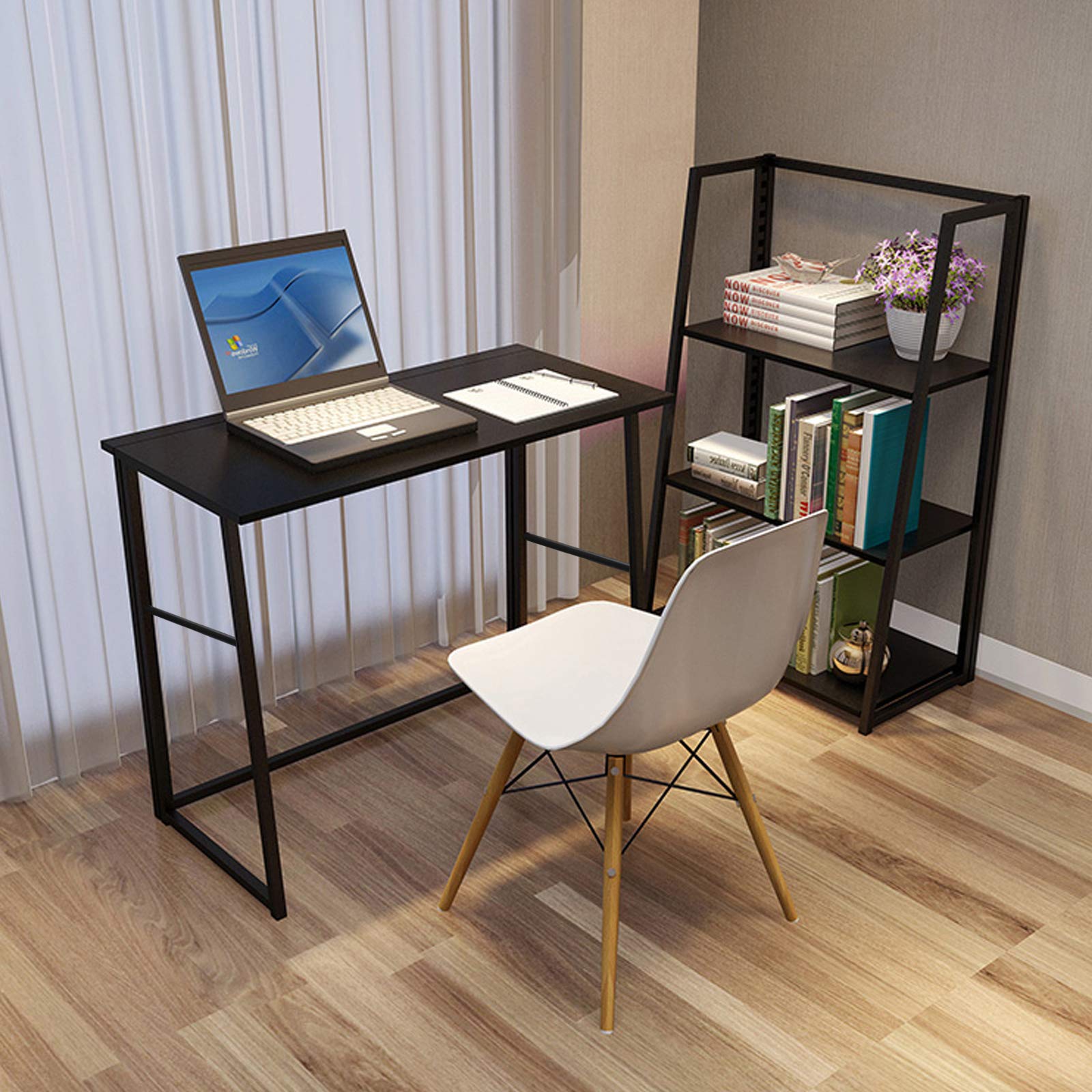 Folding Desk, 31.5" No-Assembly Small Computer Desk, Foldable Home Office Desk for Small Space Home Office Writing Study, with 10 Hooks