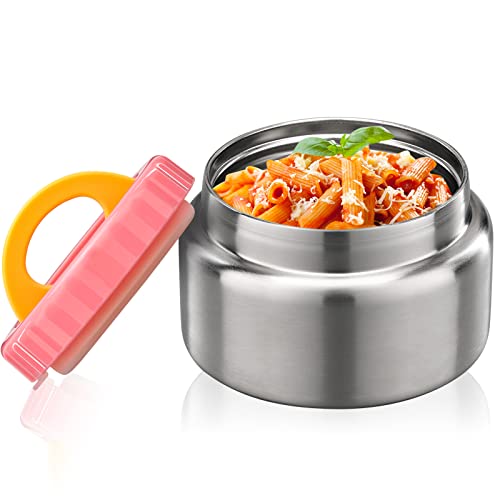 PIQUEBAR 8 Ounce Kids Thermo For Hot Food Vacuum Soup Thermo Insulted Food Jar, Lunch Container for School, Travel, Stainless Steel (8oz Pink)