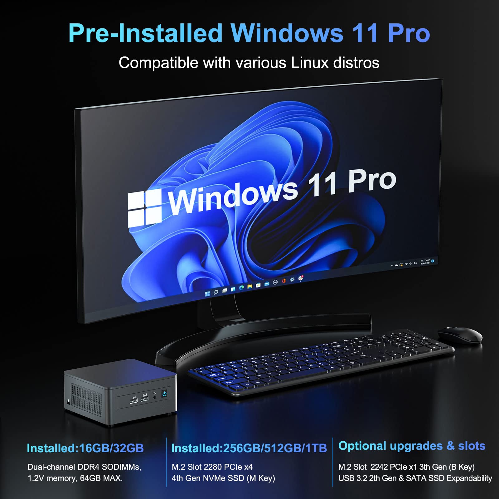 GEEK+ Intel NUC 12 Pro Mini PC, with 12TH GEN Core i5-1240P 12-Cores, Upto 4.4GHz Turbo, 16 Threads, 12MB Intel Smart Cache, 28W Intel Iris Xe Graphics, 16GB RAM, 512GB SSD, Win 11 Pro(NUC12WSHi5