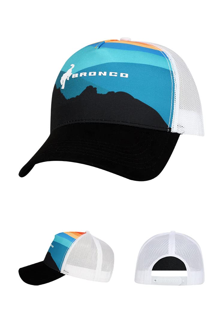 Ford Bronco Trucker Hat, Woven 6-Panel Baseball Cap, Black/White