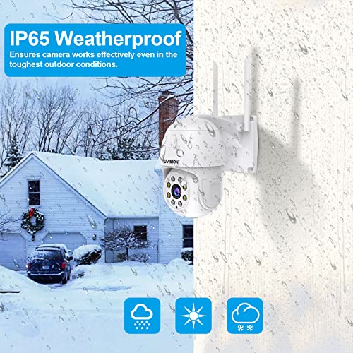 FUVISION Security Camera Outdoor, 2K WiFi PTZ Camera with 360° View, Home Video Surveillance Waterproof Camera with Two-Way Audio, Motion Detection & Siren, Auto Tracking, 24/7 SD Storage