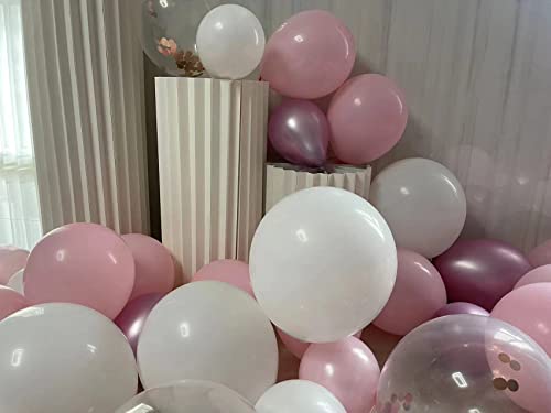 Pink and White Balloons 112PCS Light Pink Balloons White Confetti Metallic Rose Gold Balloons for Birthday Anniversary Party Decorations