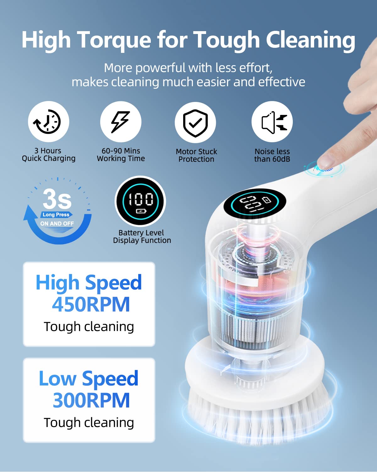 Electric Spin Scrubber,Power Scrubber Cleaning Brush,Handheld Shower Cleaner,Cordless Power Spinning Scrub Brush with 2 Rotating Speeds and 6 Replaceable Brush Heads for Bathroom,Tile, Tub, Kitchen