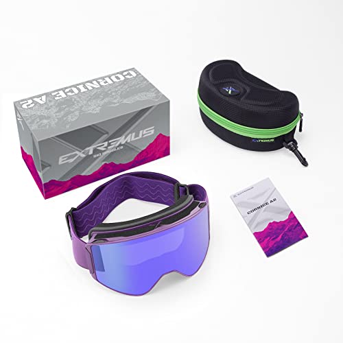 Extremus Cornice Ski Goggles with Wide-View Quick-Change Cylindrical Lens, 100% UV Protection Snow Goggles, Helmet-Compatible, OTG, Anti-Fog & Double-Water Resistant