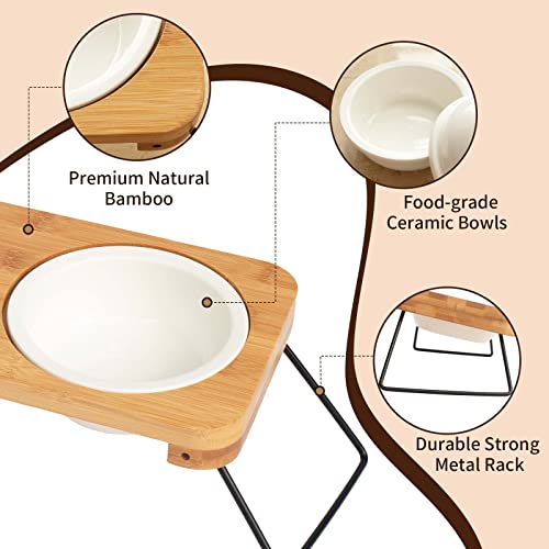 PLUROOF Ceramic Elevated 15°Tilted Cat Bowls, Food and Water Feeding Dishes Bowls, Non-Slip Metal Frame Stand Feeder for Small Size Dogs
