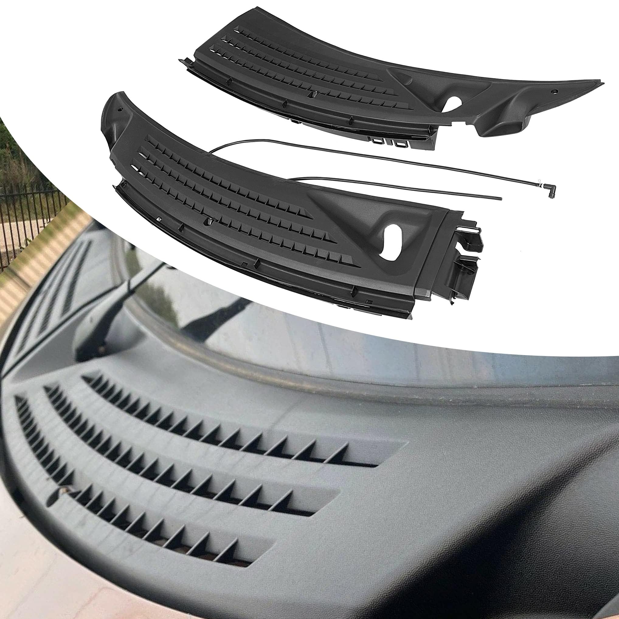 ECOTRIC Pair Front Cowl Panel Grille Vents Windshield Wiper Set w/Seals Compatible with 2009-2014 Ford F150 Replace # BL3Z15022A68A & BL3Z15022A69A Passenger Driver Side