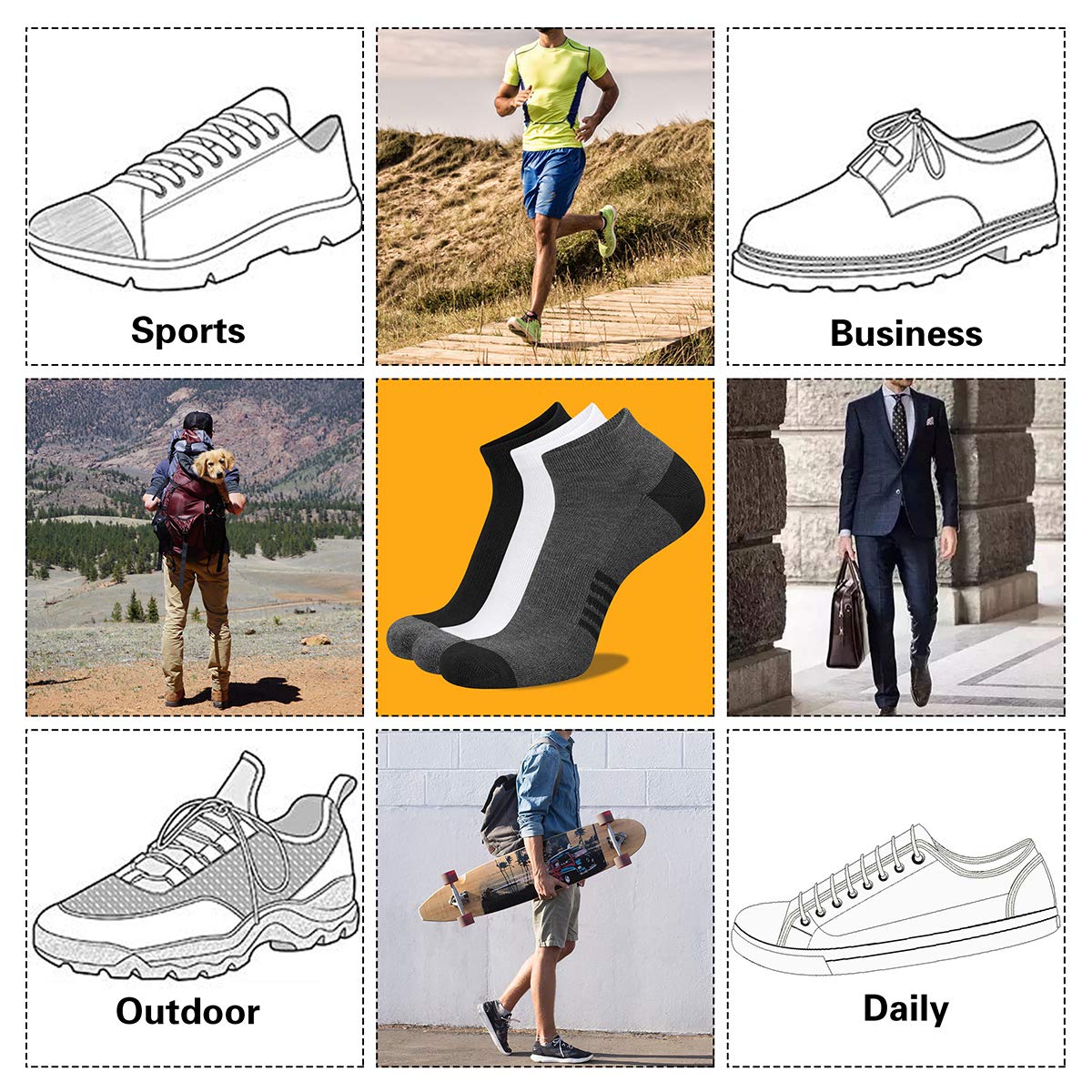 eallco Mens Ankle Socks Low Cut Athletic Cushioned Running Tab Socks 10 Pairs Black (Fits Mens Shoe Size 6-12)