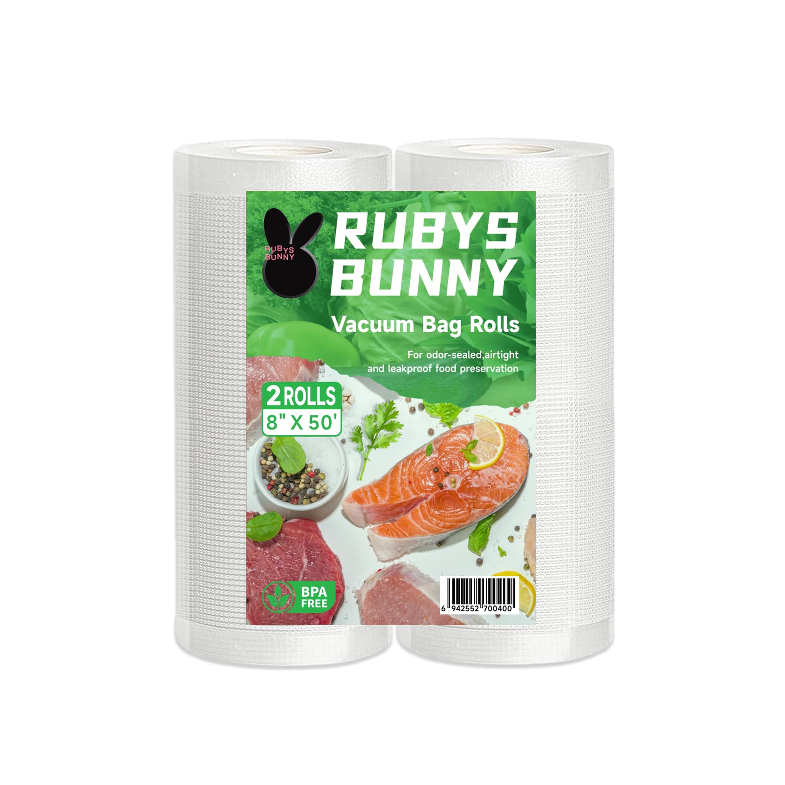 RUBYS BUNNY 2 Rolls 8" x 50' Vacuum Sealer Bags Compatible with RUBYS BUNNY® Vacuum Sealer Machine and More Brand Vacuum Sealer Machine-Striped