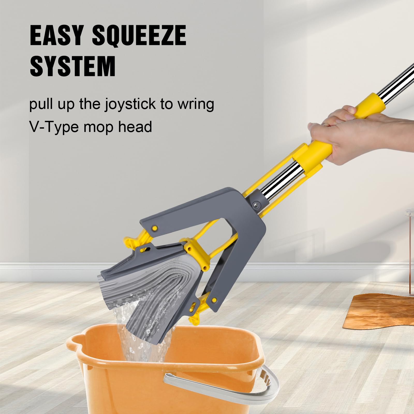 Nolopau Sponge Mop and Spin Mop Bucket with Wringer Set for Floor Cleaning, Separate Clean and Dirty Water, Self Squeeze Sponge Mop for Home Commercial Use
