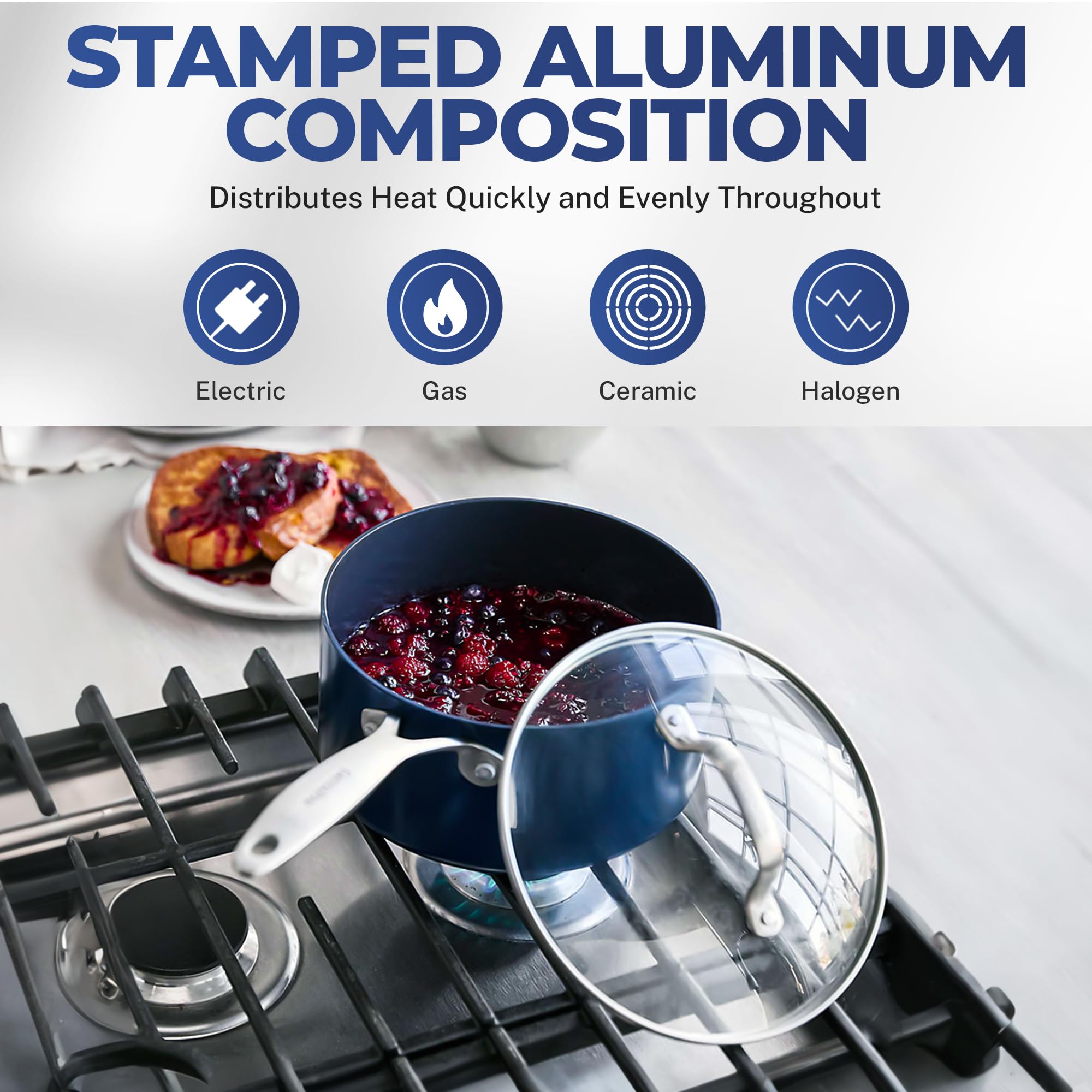 GRANITESTONE 20 Pc Kitchen Pots and Pans Set Non Stick Cookware Set, Kitchen Cookware Sets, Granite Nonstick Cookware Set, Diamond Coated Non Toxic Cookware Set, Oven & Dishwasher Safe - Blue