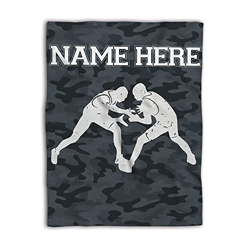 OhaPrints Custom Black Camo Pattern Wrestling Lover Wrestler Gifts Personalized Name Soft Sherpa Throw Blankets Cozy Fuzzy Fleece Throws for Tv Sofa Couch Comfy Fluffy Blanket 30X40 50X60 60X80