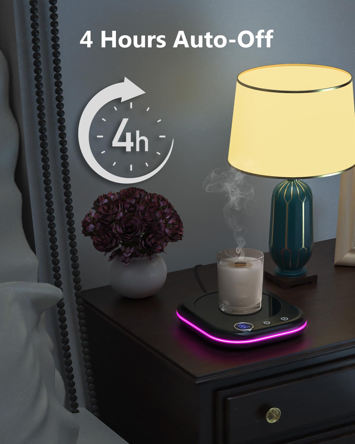 MQUPIN Coffee Warmer, Coffee Cup Warmer for Desk Auto Shut Off, Smart Candle Warmer with Temp Display & 1-12 Hours Timer- 1 Gold Coffee Spoon & 1 Black Insulating Mat Included (Black)