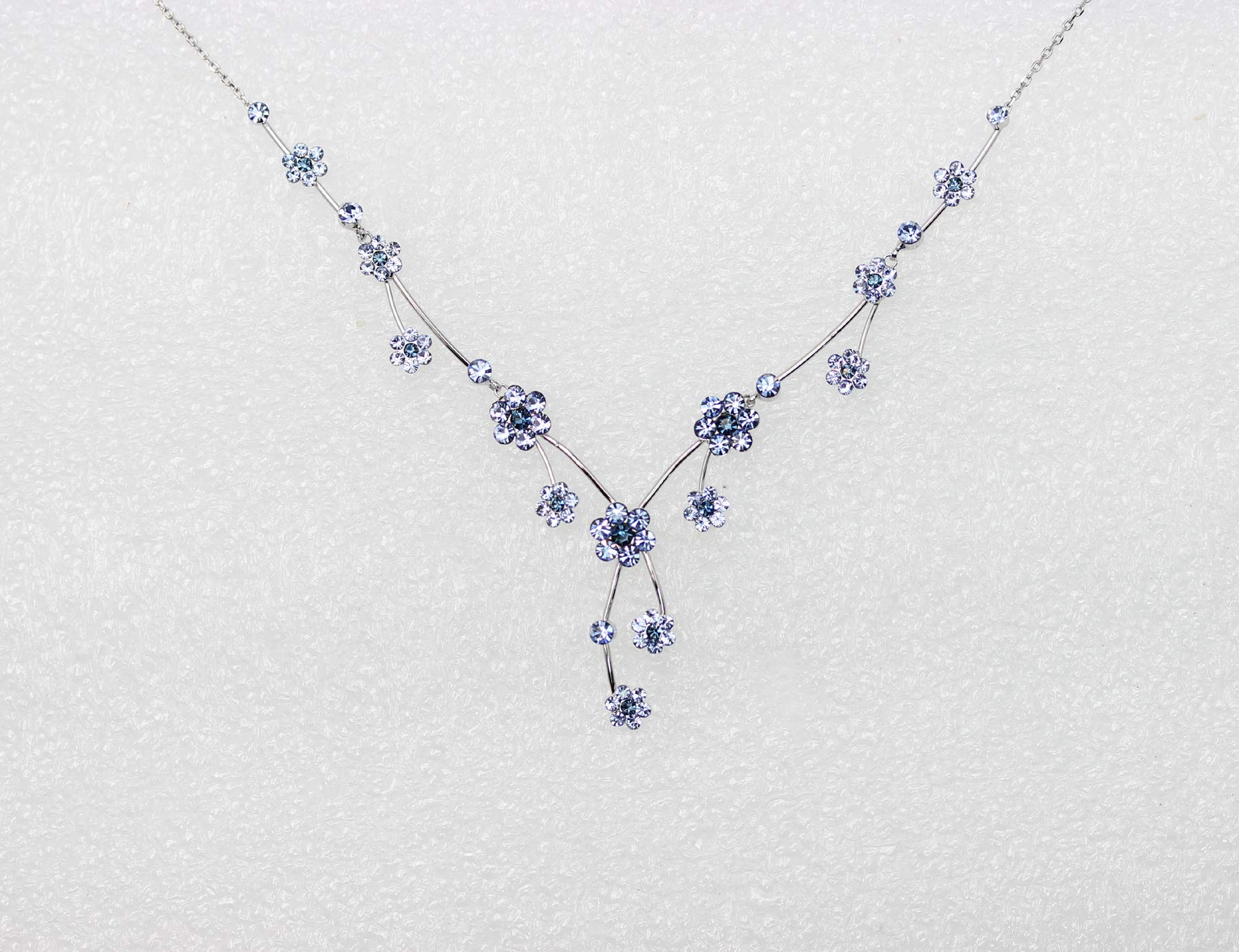 Faship Gorgeous Navy Blue Rhinestone Crystal Floral Necklace Earrings Set