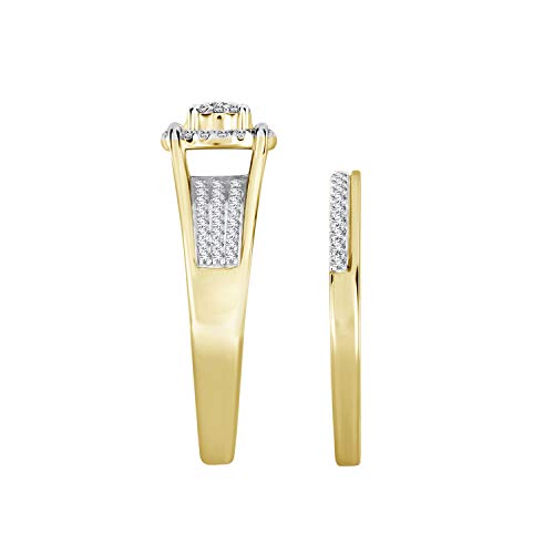 Eternal Bliss 1/3 cttw Round Natural Diamond Solid 10K Yellow Gold Ladies Engagement Wedding Bridal Ring Set (9.5)
