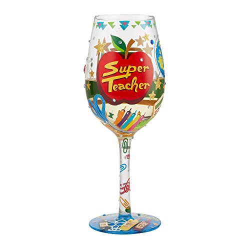 Enesco Designs by Lolita Super Teacher Hand-Painted Artisan Wine Glass, 15 Ounce, Multicolor
