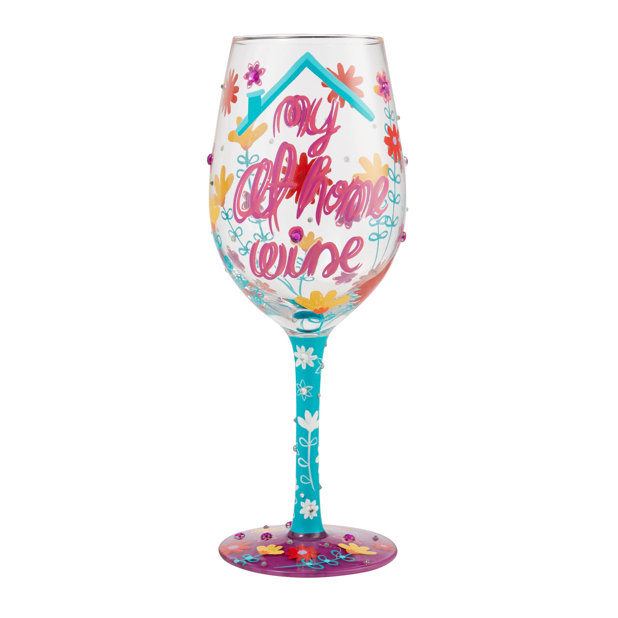 Enesco Designs by Lolita My at Home Hand-Painted Artisan Wine Glass, 15 Ounce, Multicolor