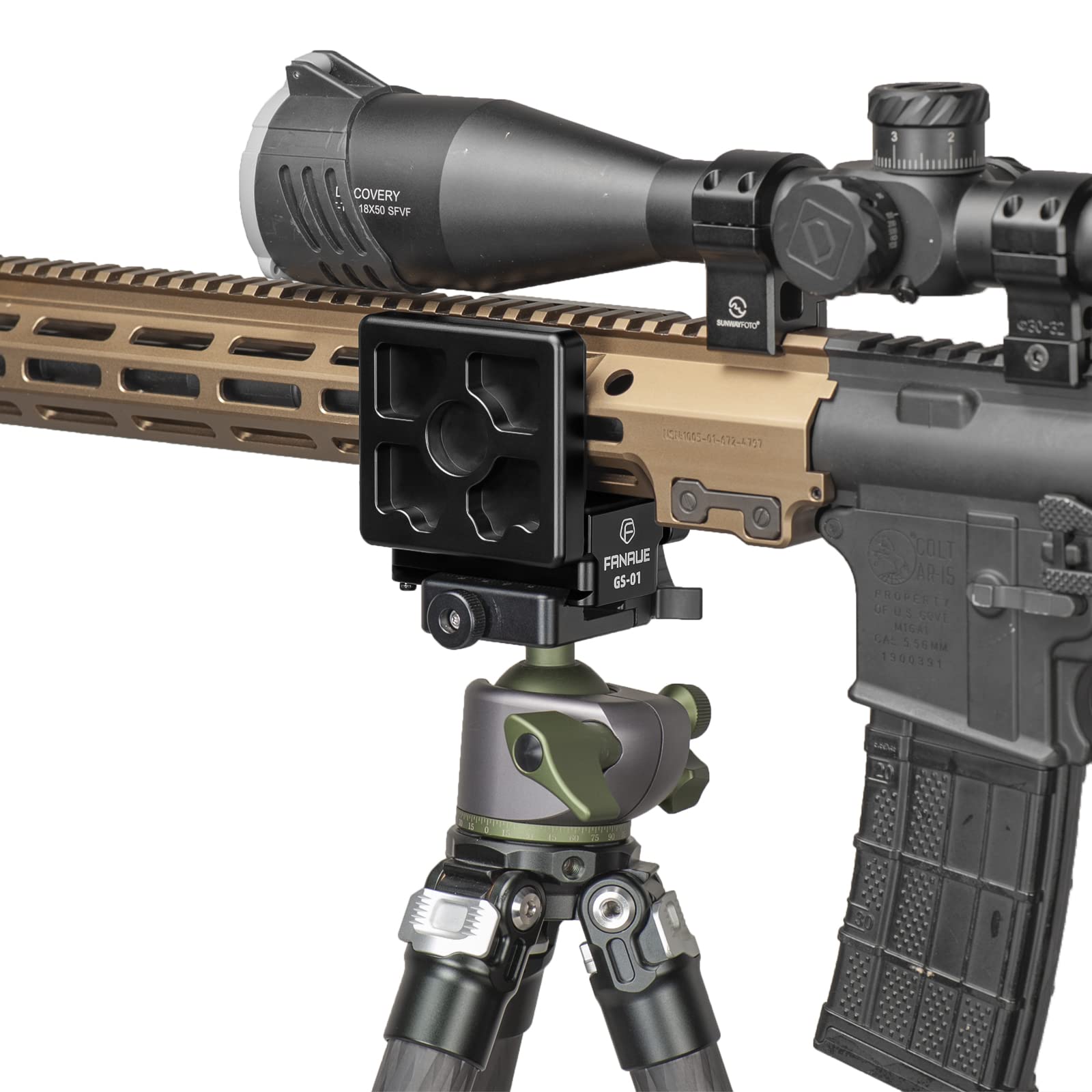 FANAUE GS-01Arca Swiss Rifle Saddle Mount, Hunting Tripod Clamp with Quick Release Plate, Shooting Tripod Rest, Enhanced Accuracy Ball Head & Adapter for Hunting and Shooting