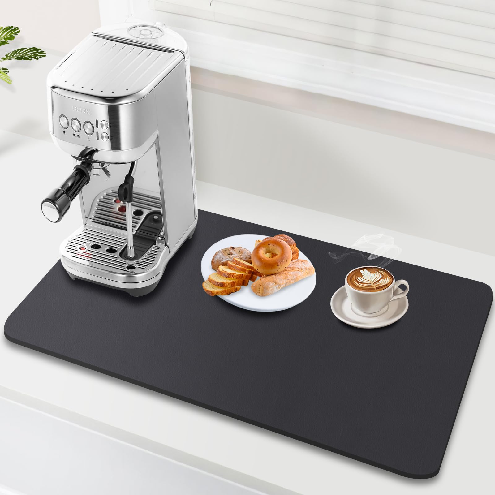 FUMAX Coffee Mat, 12"x20" Coffee Bar Mat for Countertops, Coffee Bar Accessories Fit Under Coffee Maker Espresso Machine, Hide Stain Absorbent Rubber Backed Dish Drying Mat