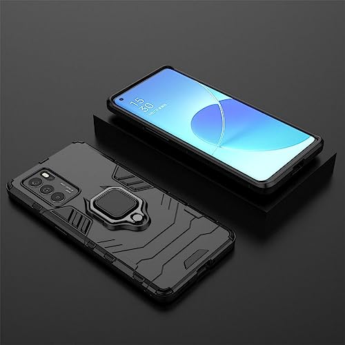 SATURCASE Case for Oppo Reno 6 Pro 5G, Ring Kickstand Hybrid 2 in 1 [PC & Silicone] Dual-Layer Bumper Shockproof Protective Cover for Oppo Reno 6 Pro 5G (HZ-Black)