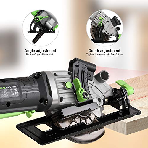 GALAX PRO 4Amp 3500RPM Circular Saw with Laser Guide, Max. Cutting Depth1-11/16"(90°), 1-1/8"(45°)Compact Saw with 4-1/2" 24T TCT Blade, Vacuum Adapter, Blade Wrench, and Rip Guide