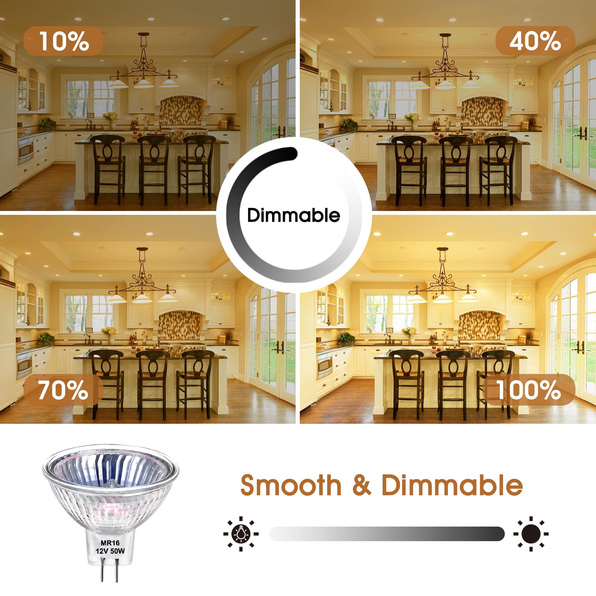 MR16 Halogen Bulb 50W, 6 Pack 12V MR16 Light Bulbs GU5.3 Base, Dimmable Spotlight 2800K Warm White with Clear Glass Cover, MR16 2 Pin Halogen Lamps for Landscape, Track Lights, Range Hood Lights