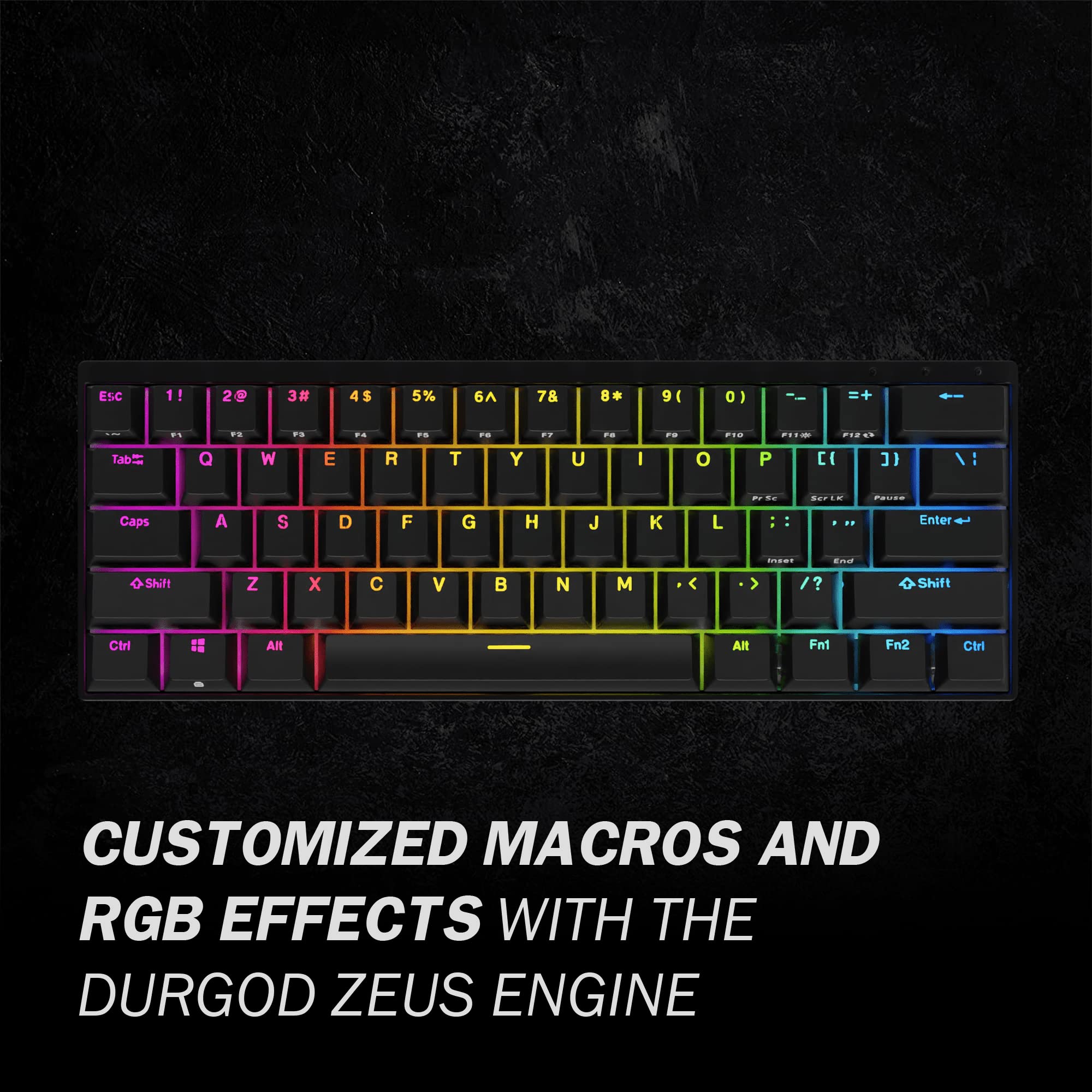 DURGOD HK Venus RGB Mechanical Gaming Keyboard | 60% Layout | USB C Wired | Doubleshot PBT Keycaps | Cherry Profile | NKRO Rollover | Windows & Mac | Aluminium Chassis| Gateron Silent Brown, Black