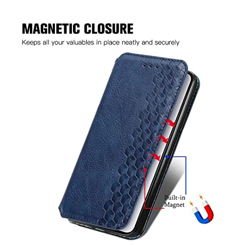 SATURCASE Case for Samsung Galaxy S22 Plus, Cubes PU Leather Flip Built-in Magnet Adsorption Wallet Stand Card Slots Protective Cover for Samsung Galaxy S22 Plus (LT-Blue)