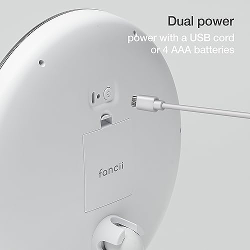 Fancii 10X Magnifying Makeup Mirror with True Natural Light and Locking Suction - 8 inch Large Lighted Travel Vanity Mirror, Dimmable Daylight LEDs, Battery and USB Operated - Luna (Silver)