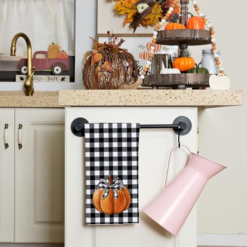 GEEORY Fall Kitchen Dish Towels Set of 2 for Fall Decor,Thankful Gnomes Orange Printed Pumpkin 18x26 Inch Drying Dishcloth,Farmhouse Home Decoration GD103