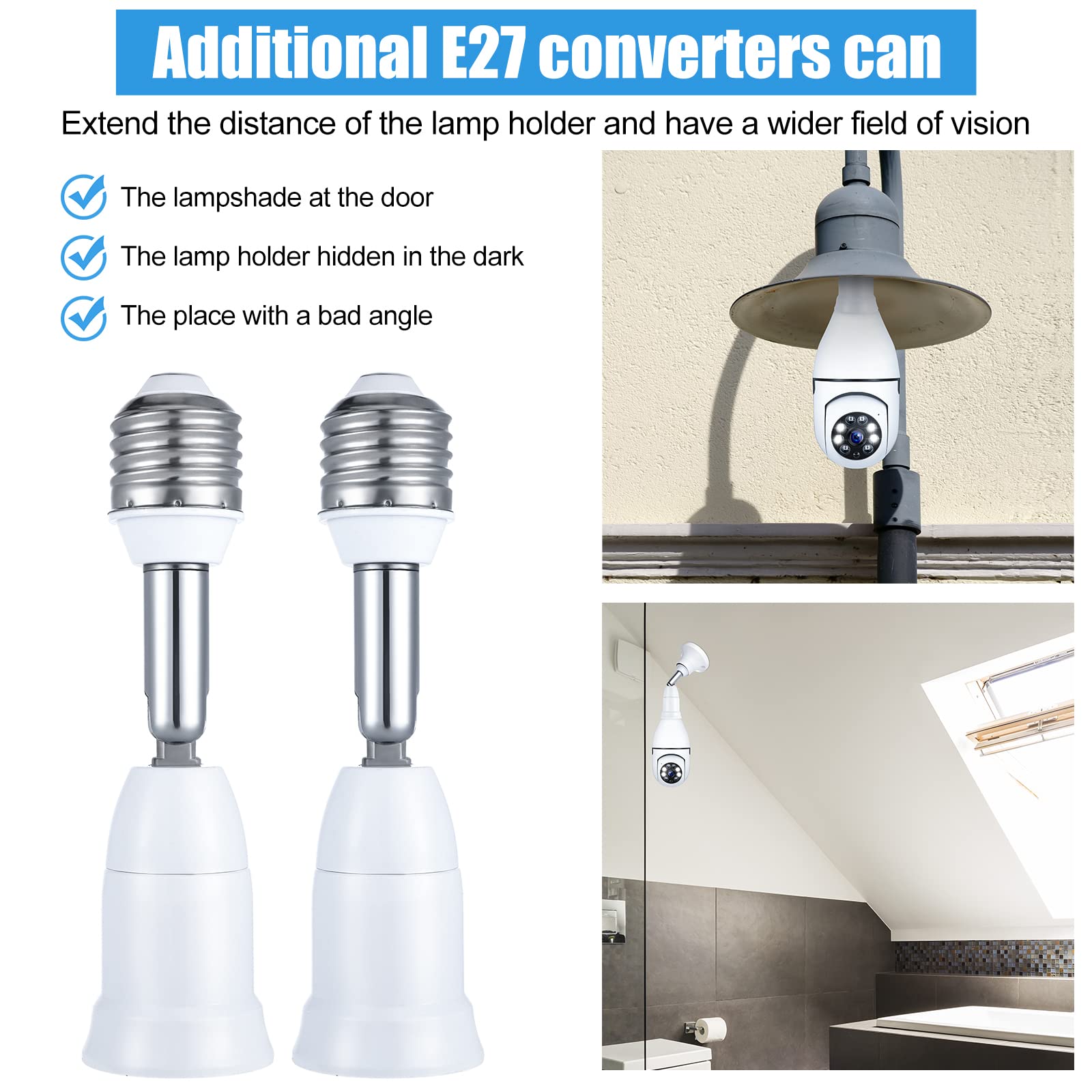 Fabbay 1080P Light Bulb Security Camera Compatible with WiFi 5G and 2.4GHz 360 Panoramic Camera Outdoor Wireless Camera with E27 Socket Extender Night Vision Two Way Audio Motion Detection (4 Pcs)