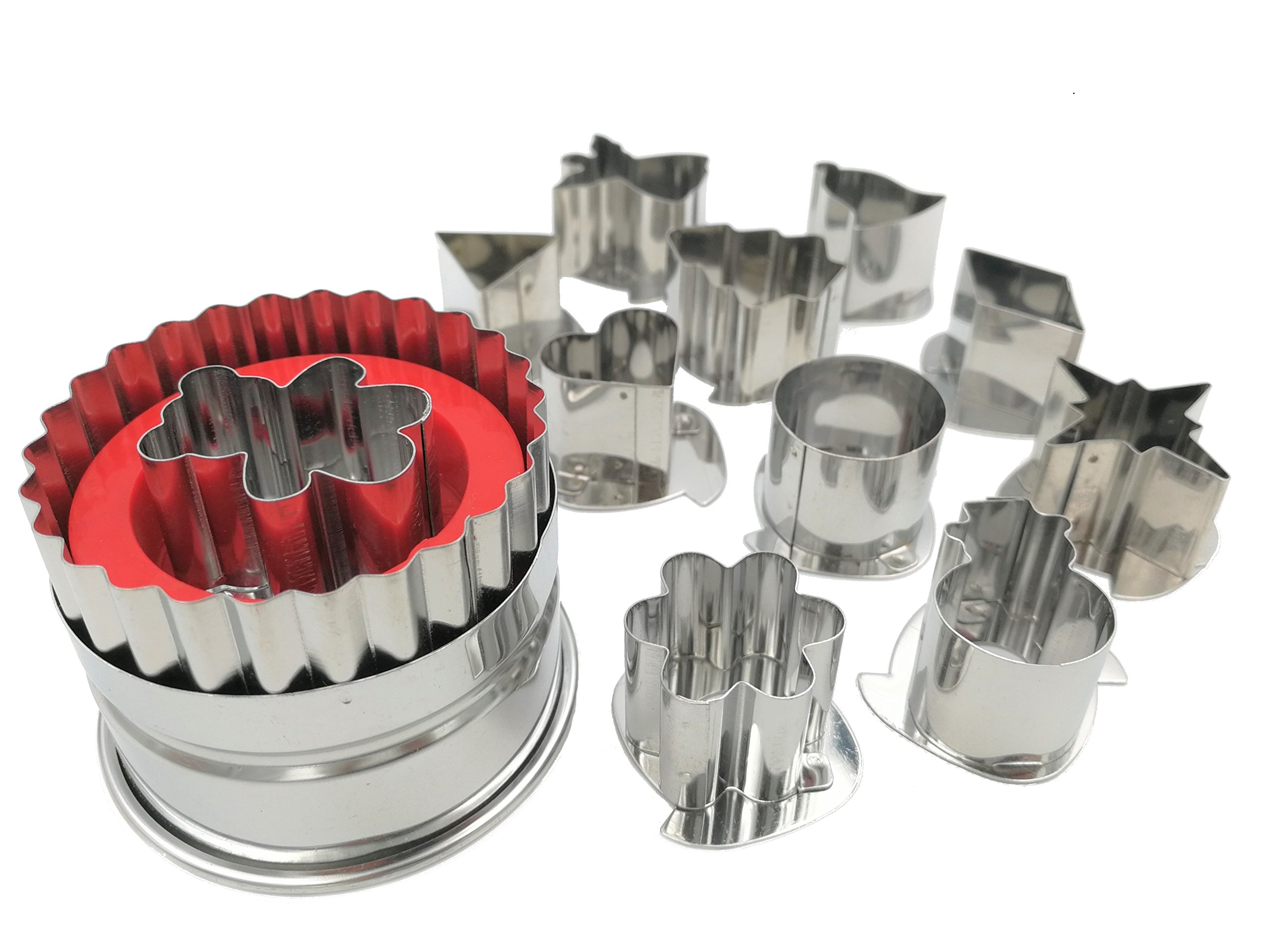 JOKUMO 11 Piece Round Linzer Cookie Cutter Set – High Grade 430 Stainless Steel - with Storage Tin