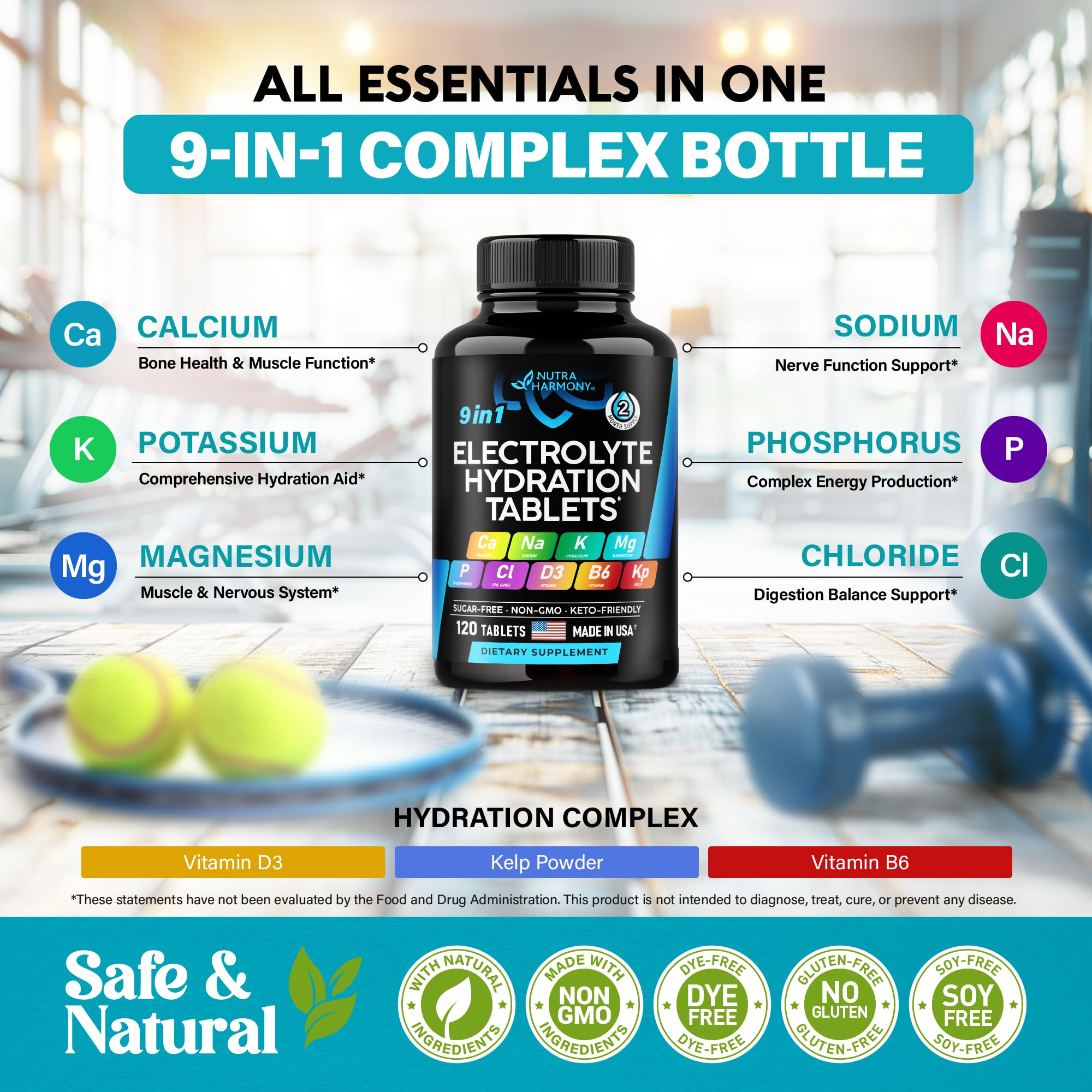 Electrolytes - Salt Pills with Magnesium, Potassium Chloride, Sodium, Vitamins D & B6, Kelp Powder - Electrolyte Supplements - Made in USA - Oral Tablets as Capsules - Vegan & Keto Friendly - 120 Tabs