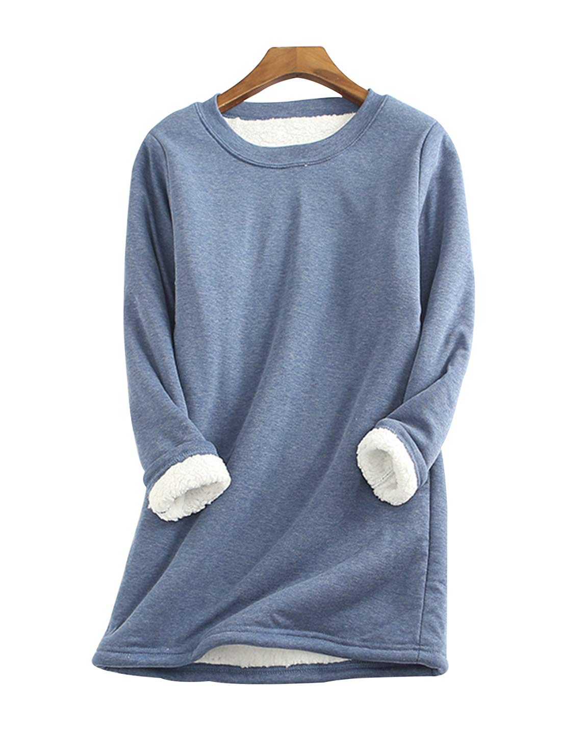 Gihuo Women's Winter Sherpa Fleece Lined Crew Neck Long Sleeve T Shirt (Blue, Large)