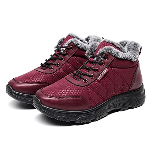 FASDNENDYS Waterproof Winter Boots Keep Boots Warm Women Snow Flat Shoes Sport Toe Winter Handmade Rose Leather Boots