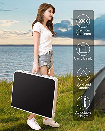 FiveJoy Folding Camping Table, 4 FT Aluminum Height Adjustable Lightweight Desk Portable Handle, Top Weatherproof and Rust Resistant Table for Outdoor Picnic Beach Backyard, 47" x 24",Black