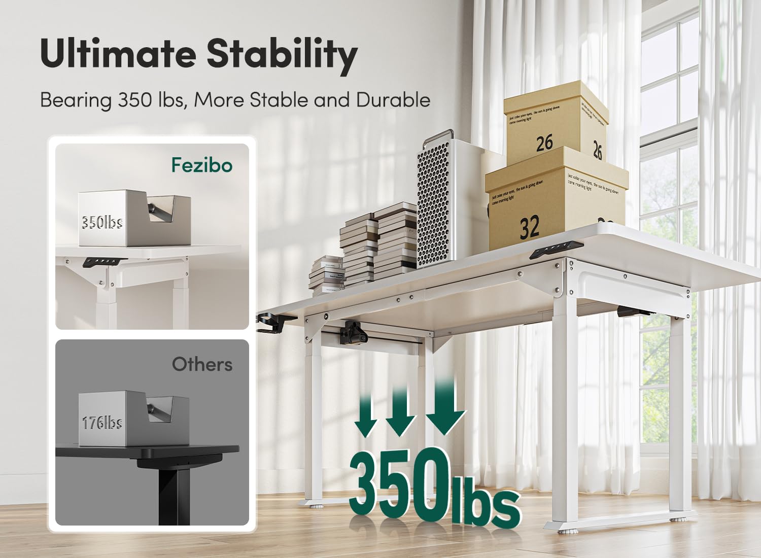 FEZIBO Standing Desk 4 Legs with Dual Motors, 63x29 Electric Standing Desk Adjustable Height with Strong stability, Stand up Desk with Whole-Piece Tabletop, Rustic Brown(2 Packeges)