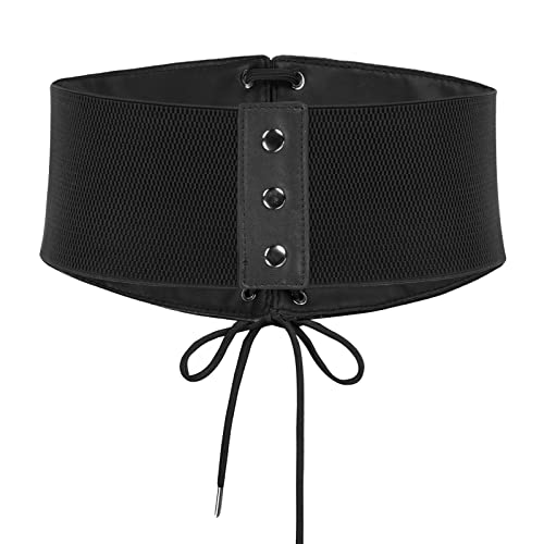 Scarlet Darkness Women's Elastic Corset Waist Cincher Belt Lace Renaissance Pirate Belts Black M