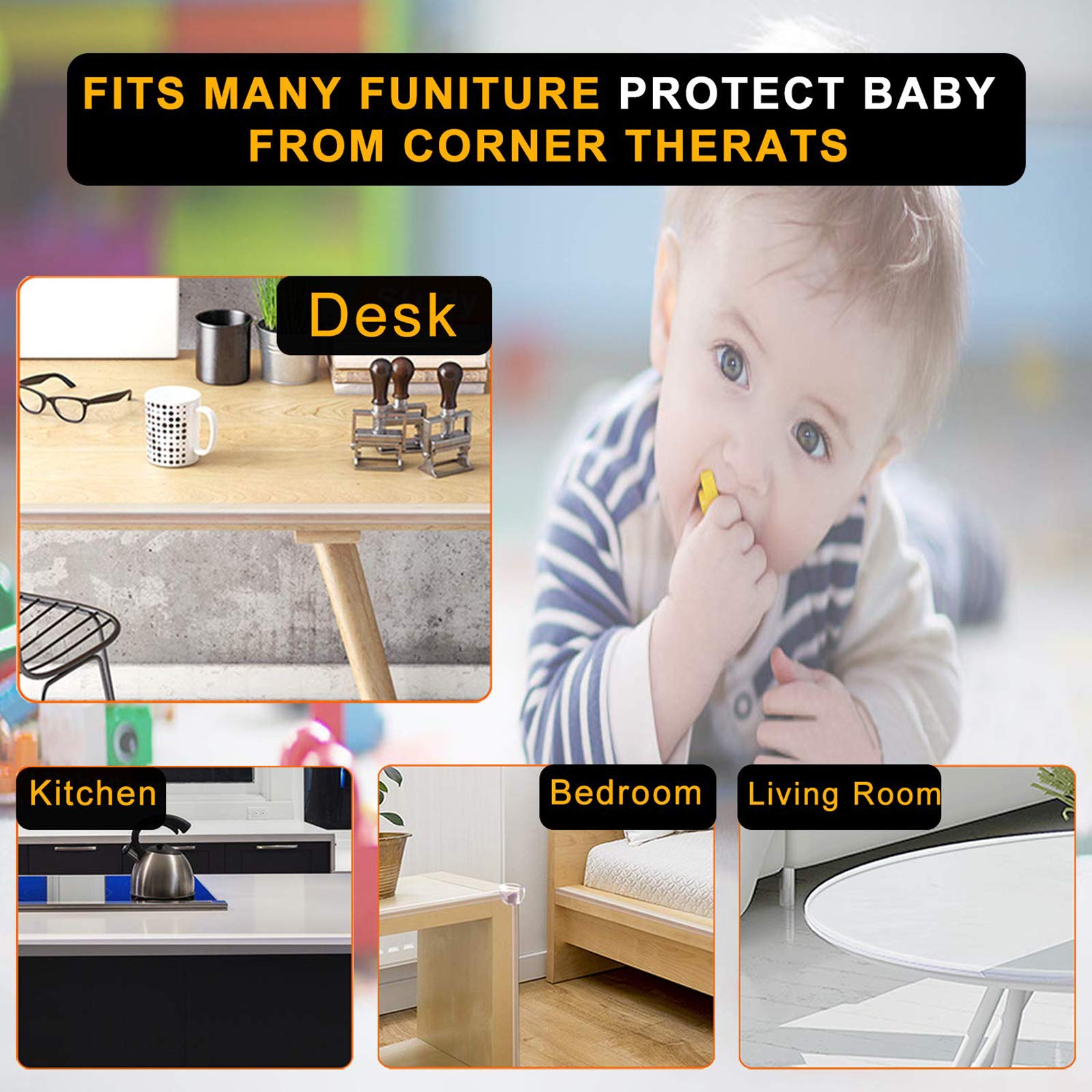 Edge Corner Protector,Baby Proofing Guards,Clear Soft Silicone Bumper Strip 20ft(6m) with Upgraded Pre-Taped Strong Adhesive,Round Child Safety Edge Protector(8pack) for Cabinets,Tables,Furniture