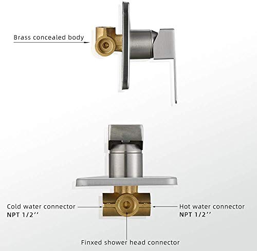 JingGang Shower Faucet Brushed Nickel Rain Shower Head Shower Faucets Sets Complete Bathroom Rainfall Shower System, Single Function Shower Trim Kit with Rough-in Valve