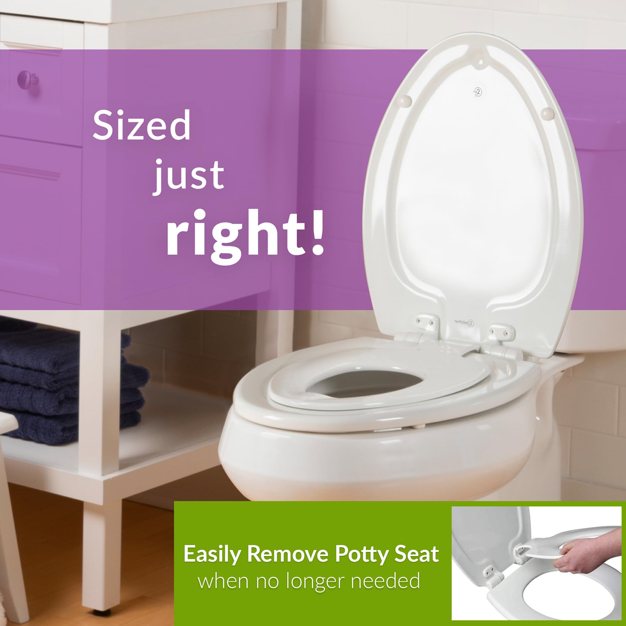 MAYFAIR 888SLOW 000 NextStep2 Toilet Seat with Built-In Potty Training Seat, Slow-Close, Removable that will Never Loosen, ROUND, White