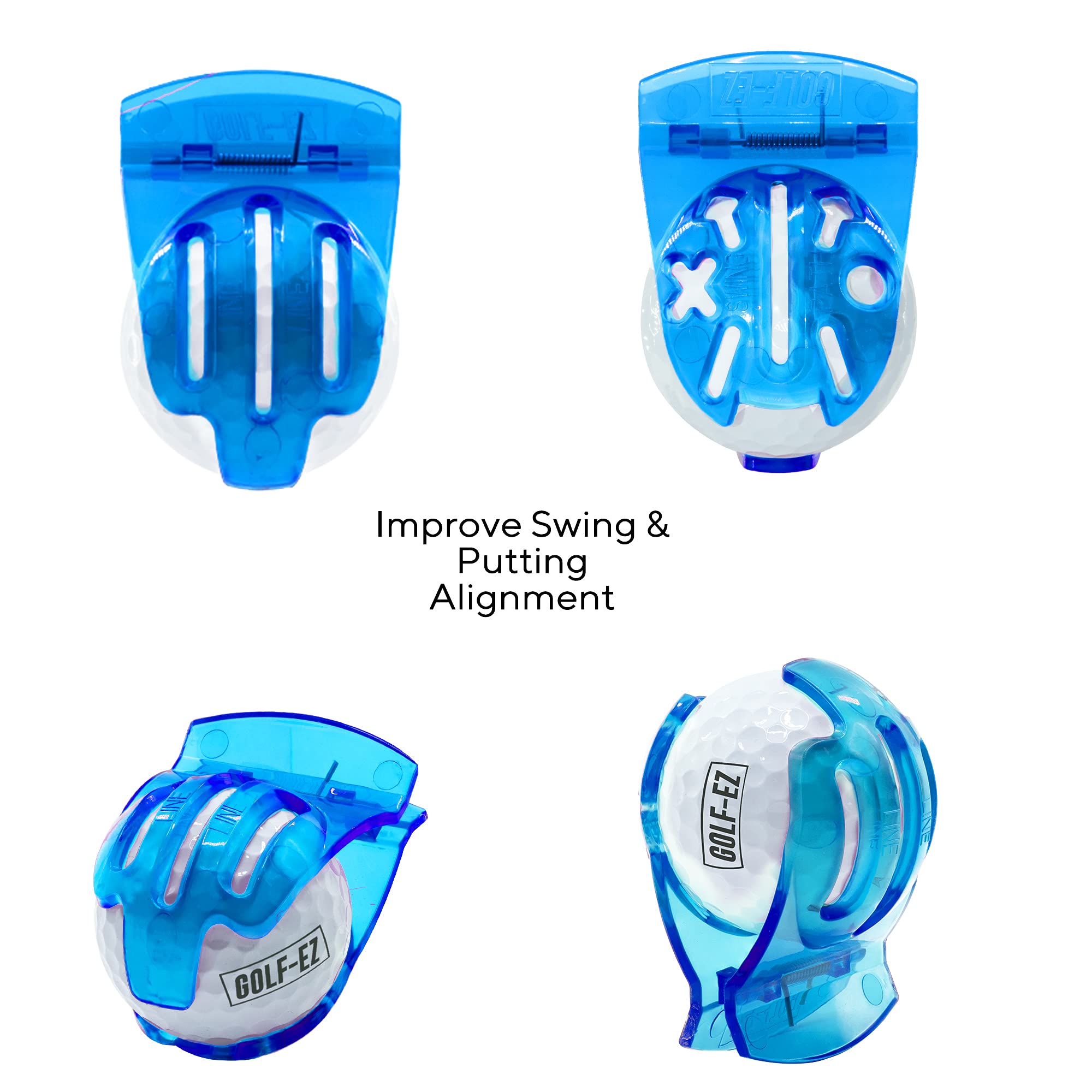 Golf-EZ TRI-LINE Golf Ball Alignment Kit with Hat Clip Ball Marker and Carry Case | Swing Path Arrows & Ball Identifiers (Blue)