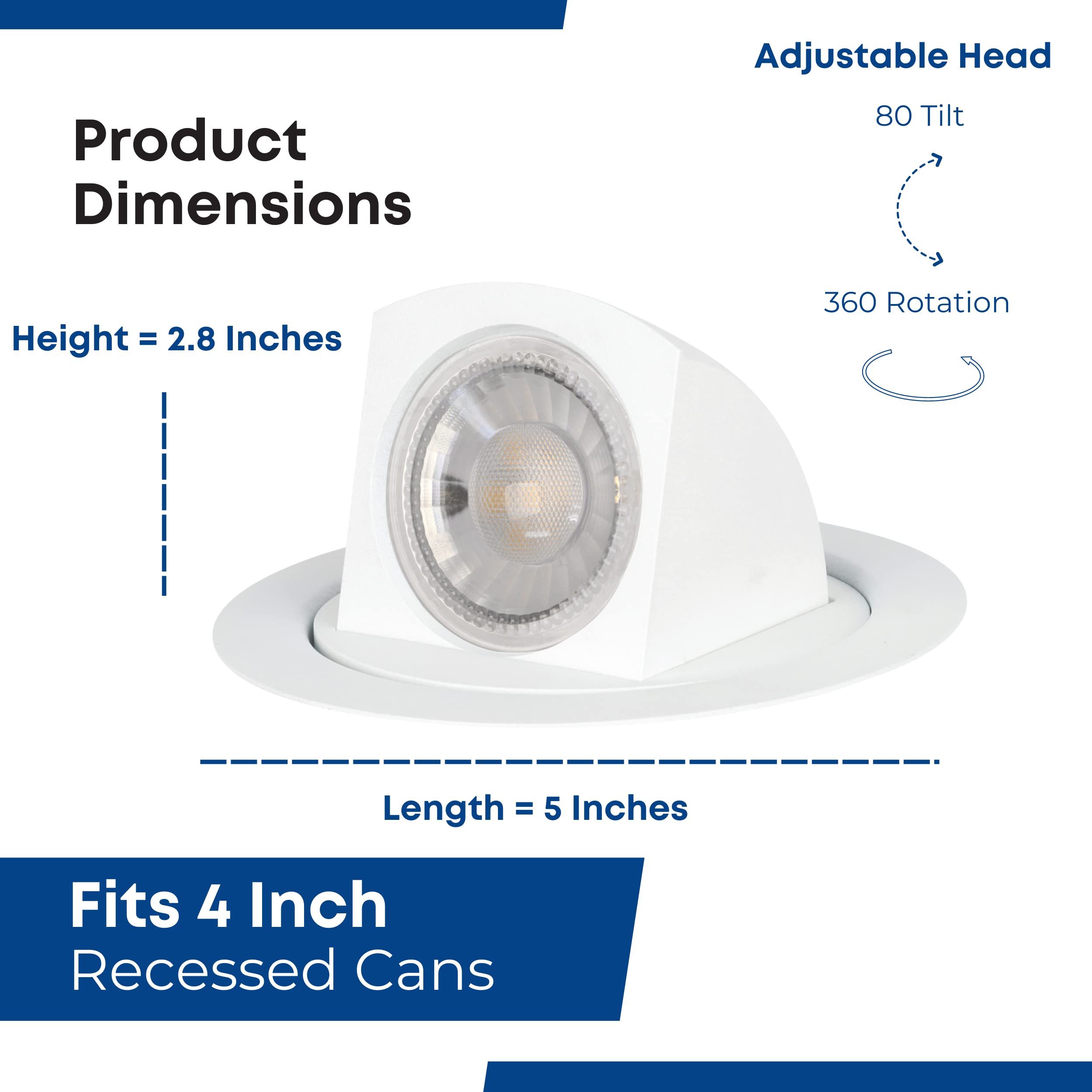 Feit Electric 4 inch Adjustable Scoop Recessed LED Downlight - 3000K Bright White - Dimmable - 65W Equivalent - 45 Year Life - 720 Lumen - High CRI