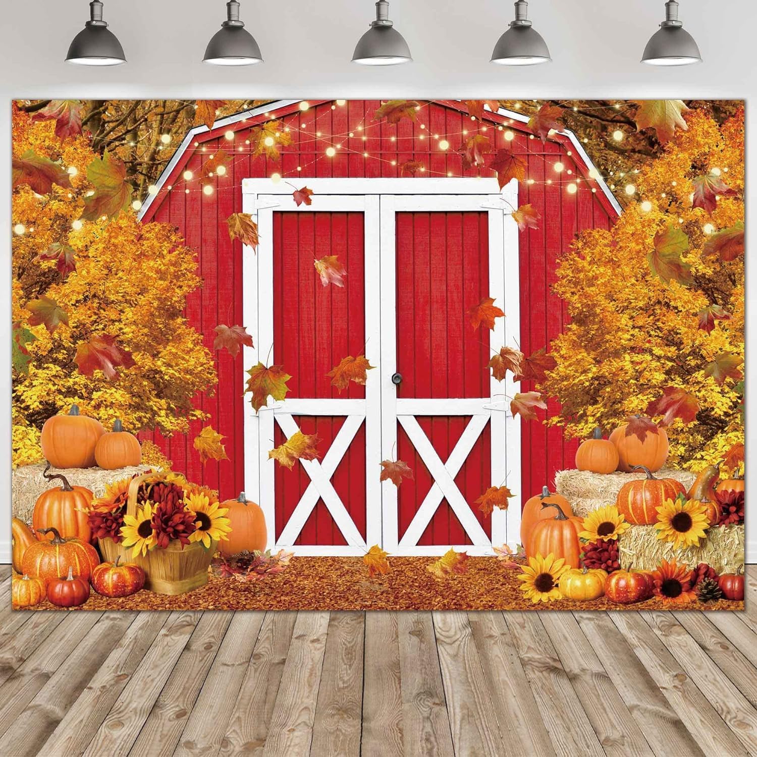 Felortte 10x8ft Polyester Fall Harvest Red Farm Backdrop for Photography Autumn Pumpkin Maple Leaves Background Thanksgiving Day Baby Shower Birthday Party Decoration Photobooth Banner Props
