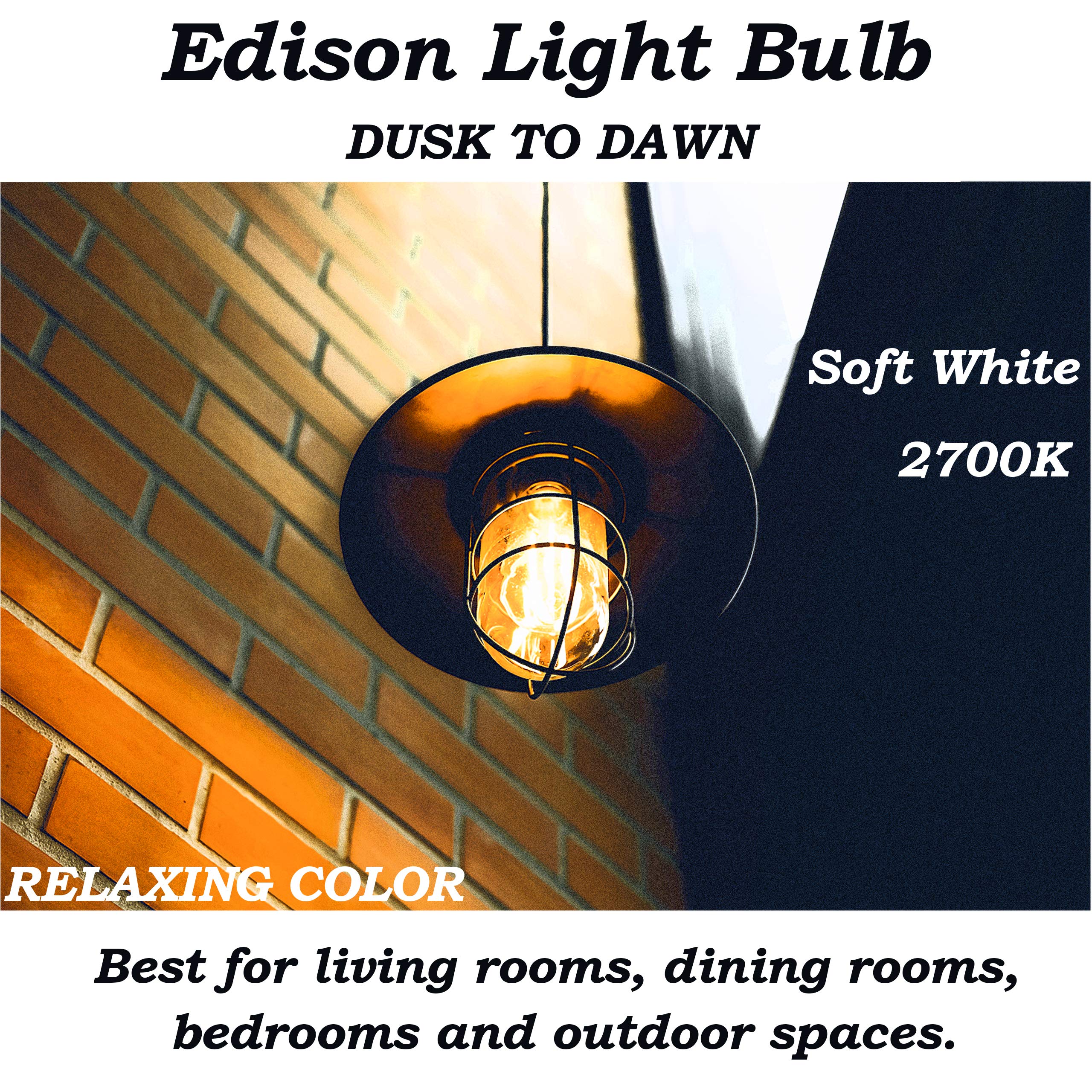 Dusk to Dawn Edison Light Bulbs, ST64 7W(60Watt Equivalent), Automatic On/Off Warm White 2700K Smart Sensor Bulbs, E26 Medium Base, 800LM, Light Sensor Filament Bulb for Outdoor Lighting, Pack of 3