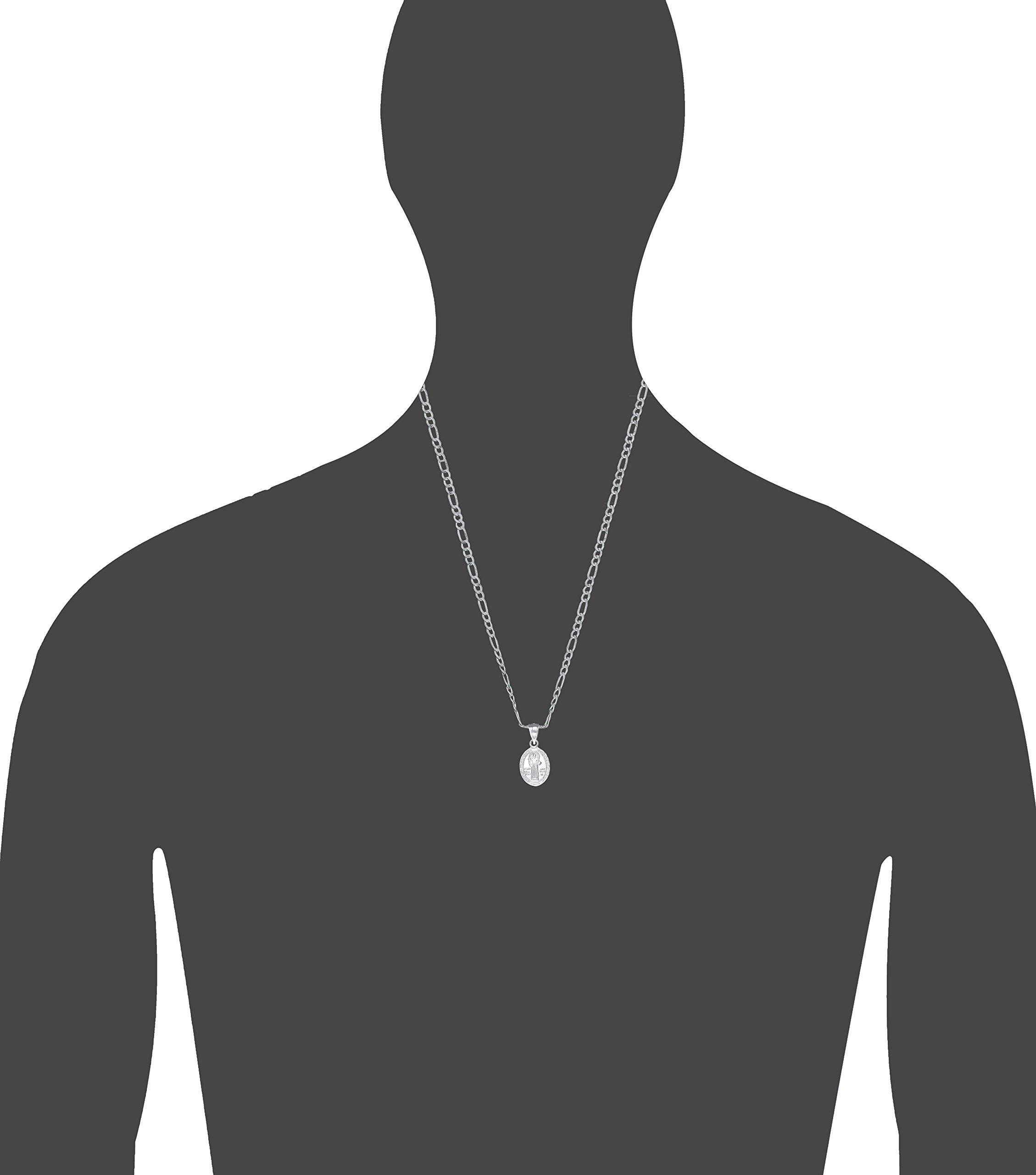 eJewelryPlus Sterling Silver Saint Benedict Medal Reversible Charm Pendant Necklace with Chain (with 24" Sterling Silver Figaro Chain)