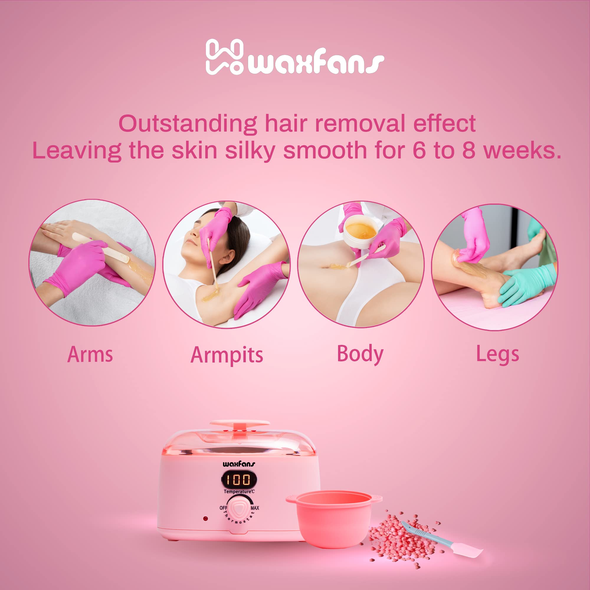 Hard Wax Beans 1.1lbs with 5 Packs,Waxfans Wax Beads for Hair Removal,Waxing Beans for Women and Men,at Home Waxing for Full Body,Include 10 Waxing Applicators and 5 Nose Waxing Sticks
