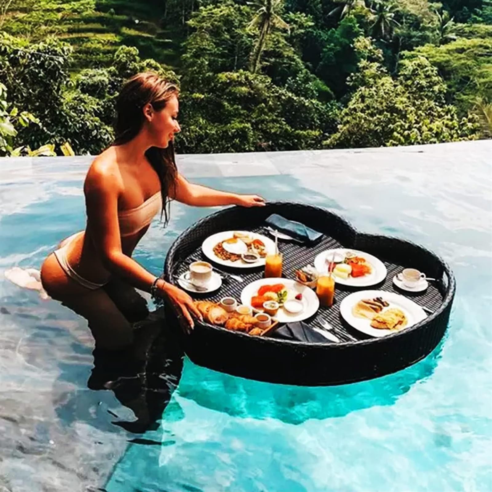 Floating Tray Floating Serving Tray Handmade Carefully Rattan Woven Serving Basket Table & Bar for Sandbars, Spas, Bath, and Parties, Serving Drinks, Brunch, Food