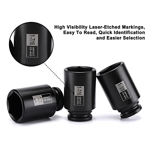 Mayouko 7PCS 1/2 Inch Drive Deep Impact Socket Set, 1-3/8" - 1-3/4", Spindle Axle Nut Sockets, SAE, Deep, 6-Point, CR-MO