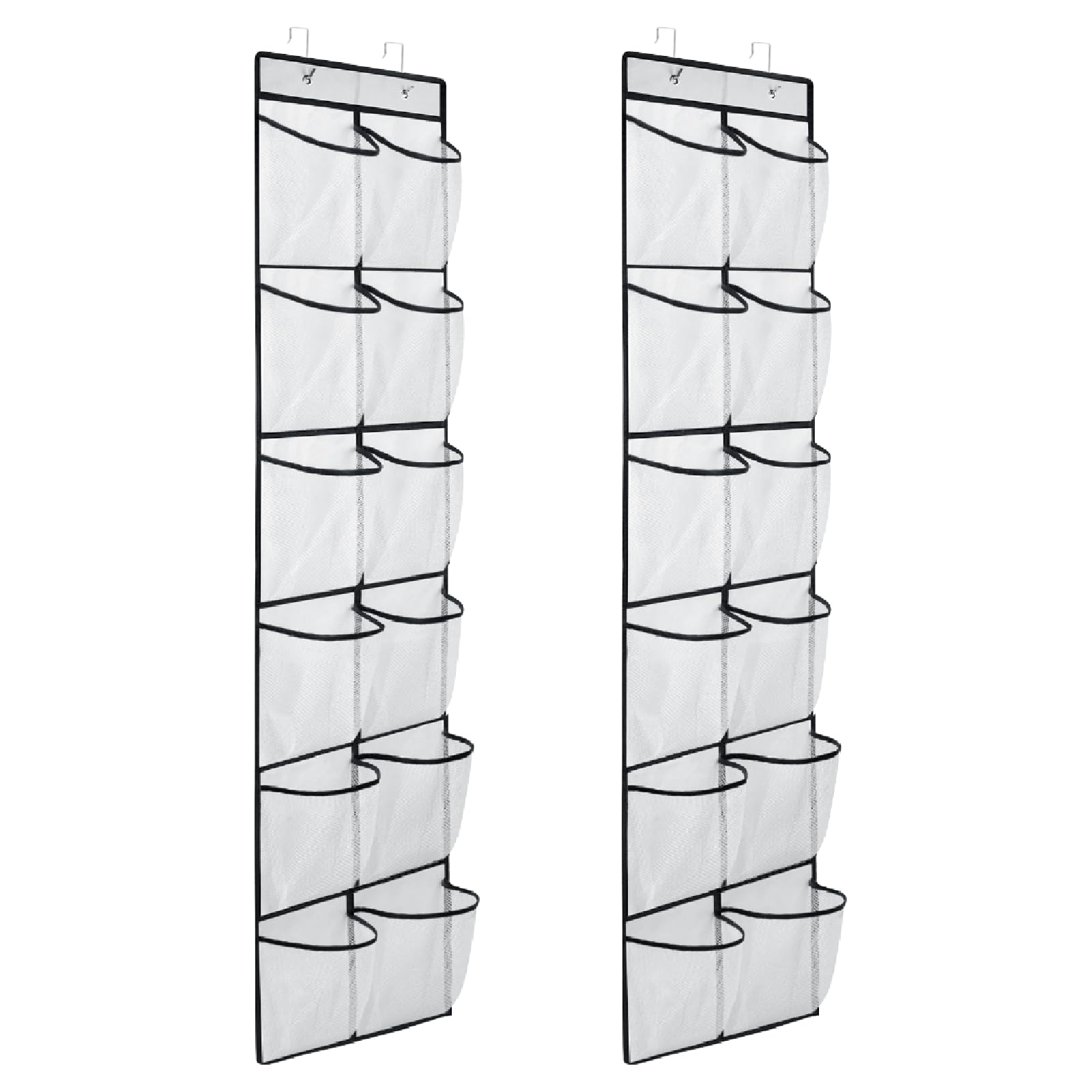 MSLOVE Narrow Over The Door Shoe Organizer, 12 Large Mesh Pockets Hanging Shoe Organizer for Closet Organizers and Storage, White, 2 Pack