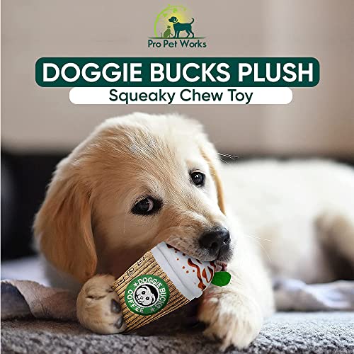Pro Pet Works Doggie Bucks Plush Squeaky Chew Toy for Dogs Cats Puppies-Best Funny Parody Birthday for Small Medium & Large Animals-Stuffed Fall Coffee Squeaker